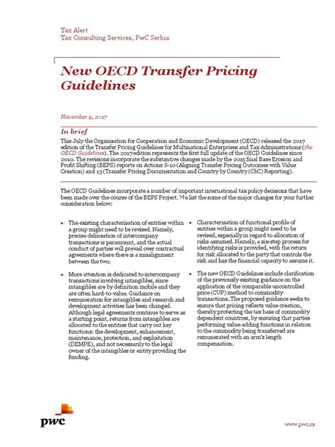New Oecd Transfer Pricing Guidelines Tax Alert Tax Consulting Services