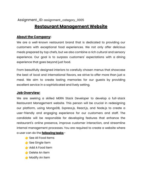 Assignment Category 0005 Pdf Login Restaurants