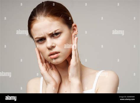 Sick Woman Ear Pain Otitis Media Health Problems Infection Studio