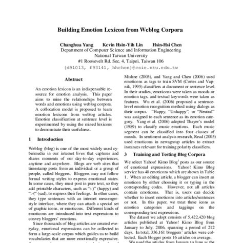 Building Emotion Lexicon From Weblog Corpora Acl Anthology