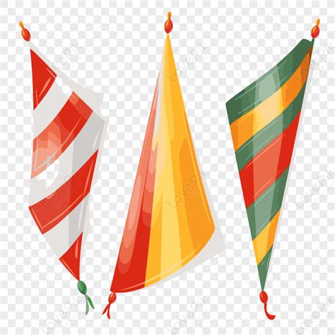 깃발 배너 클립 아트 흰색 배경 만화에 세 가지 다채로운 종이 모자와 깃발 벡터 Png 일러스트 무료 다운로드 Lovepik