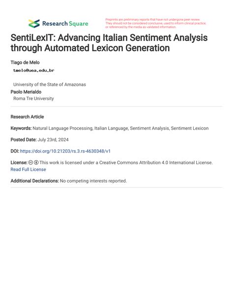 Pdf Sentilexit Advancing Italian Sentiment Analysis Through Automated Lexicon Generation