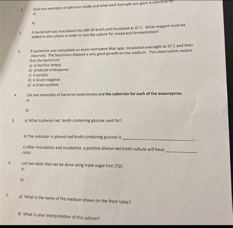 Solved Give Two Examples Of Selective Media And What Each