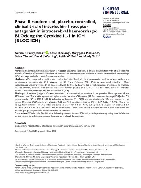 Pdf Phase Ii Randomised Placebo Controlled Clinical Trial Of Interleukin 1 Receptor