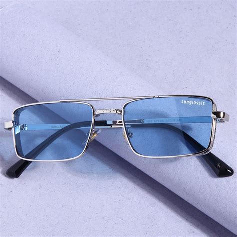 Buy Opera Edition Silver Blue Rectangle Sunglasses Stylish Shades With Uv Protection
