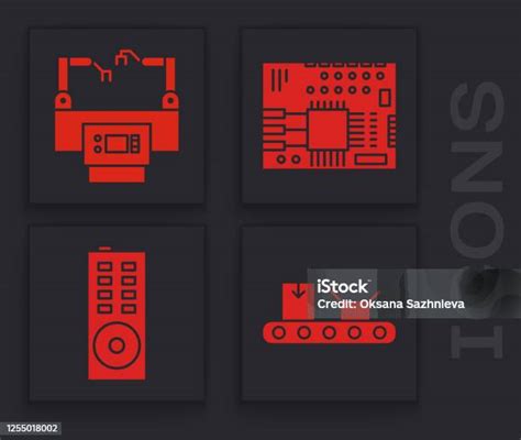 골판지 상자 조립 라인 인쇄 회로 기판 Pcb 및 원격 제어 아이콘으로 컨베이어 벨트를 설정합니다 벡터 0명에 대한 스톡 벡터 아트 및 기타 이미지 Istock