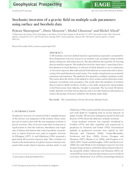 Pdf Geophysical Prospecting Stochastic Inversion Of A Gravity Field On Multiple Scale