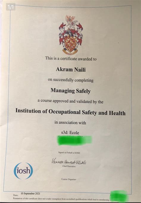 Very Proud To Receive My Iosh Certificate A Big Thanks To Mr Bedreddine… Naili Akram