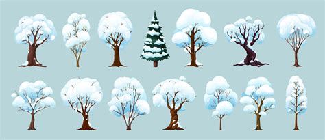 Cartoon Winter Trees Forest And Garden Plants Set 13466255 Vector Art