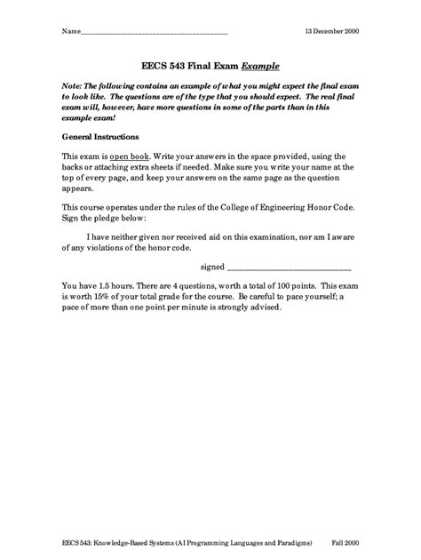 Fillable Online Ai Eecs Umich Eecs 543 Final Exam Example Ai Eecs Umich Fax Email Print