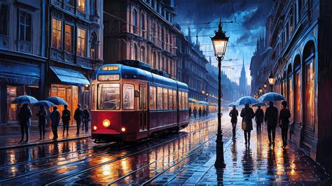 우산 저녁 풍경 유화를 들고 있는 오래된 빈티지 유럽 도시 사람들 유럽의 도시 빈티지 시티 유럽 여행 배경 일러스트 및 사진 무료 다운로드 Pngtree