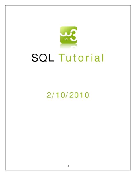 W3 Sql Tutorial Pdf