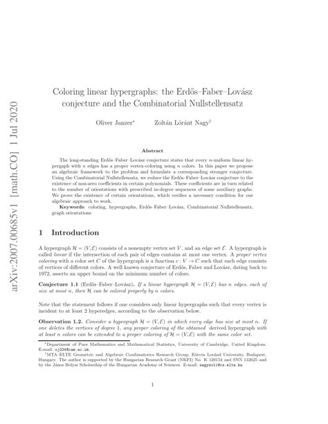 Pdf Coloring Linear Hypergraphs The Erdh O S Faber Lovasz