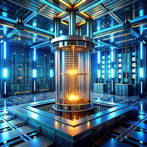 quantum computer in a hightech laboratory with floating algorithms
