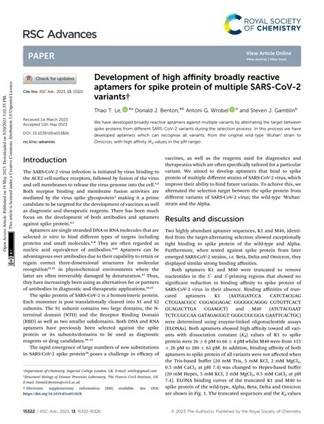 Pdf Development Of High Affinity Broadly Reactive Aptamers For Spike