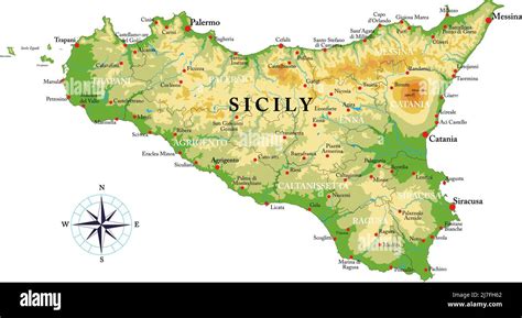 Highly Detailed Physical Map Of Sicily In Vector Formatwith All The