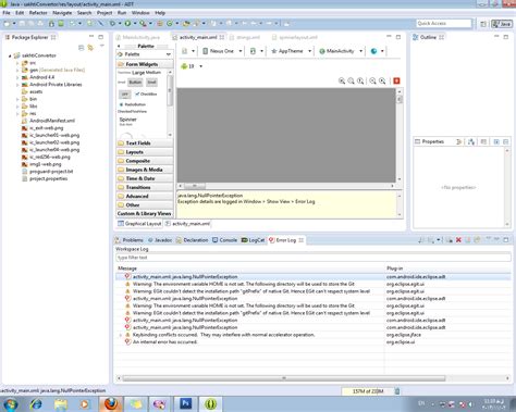 Android Javalangnullpointerexception In Eclipse When Trying To Open