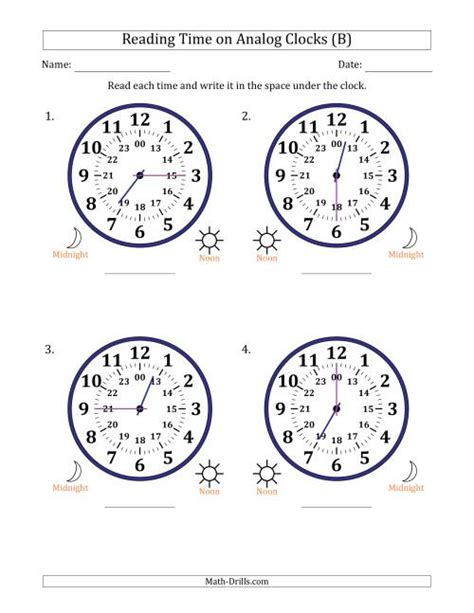 Reading 24 Hour Time On Analog Clocks In 15 Minute Intervals 4 Large Clocks B