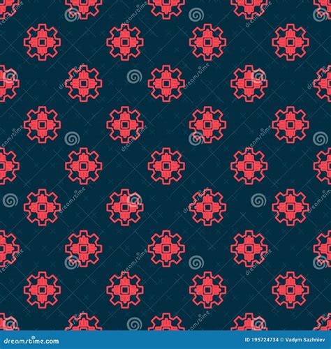 Red Line Processor Icon Isolated Seamless Pattern On Black Background Cpu Central Processing