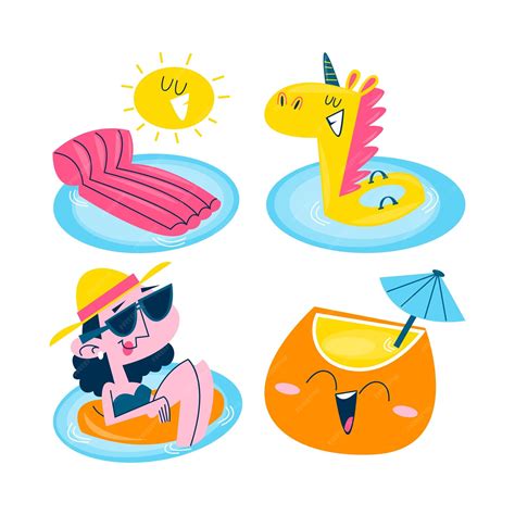 Free Vector Retro Cartoon Pool Party Stickers