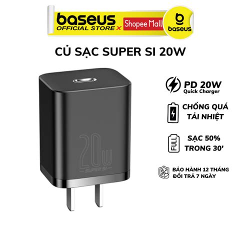Củ sạc nhanh iP 20W Baseus super si chống cháy nổ cho IP 14 promax 11 12 13 X Xmax xr 8P