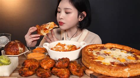Sub 광고 굽네치킨 고추바사삭 순살에 시카고피자 볼케이노치즈치밥 먹방 🍗🍕ft바게트볼 Chicken Pizza Mukbang Asmr Youtube