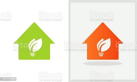 전구 하우스 로고 디자인 전구와 잎 컨셉 벡터가 있는 홈 로고 리프 앤 홈 로고 디자인 건물 외관에 대한 스톡 벡터 아트 및