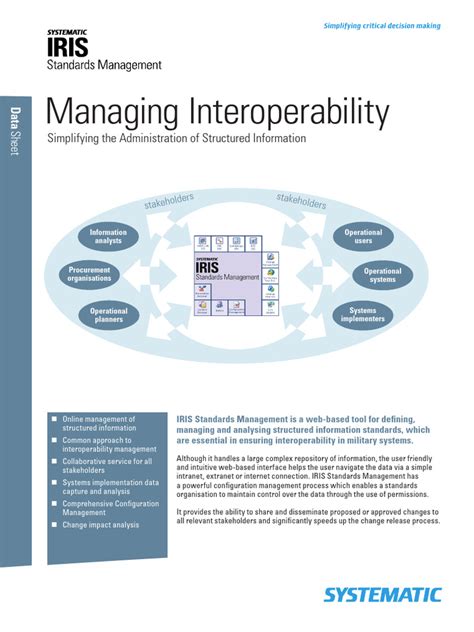 Iris Standards Management Data Sheet V2 Pdf Interoperability Systems Science