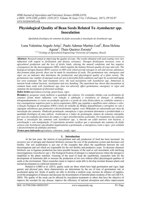 Physiological Quality Of Bean Seeds Related To Azotobacter Spp