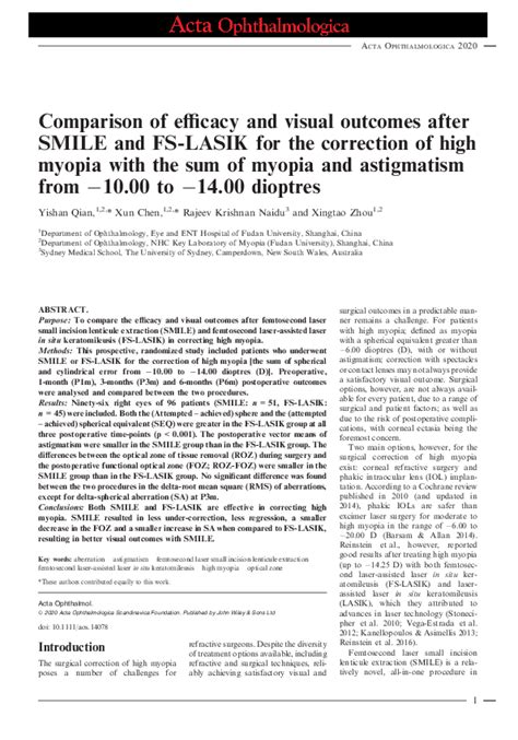 Pdf Comparison Of Efficacy And Visual Outcomes Aftersmileandfs