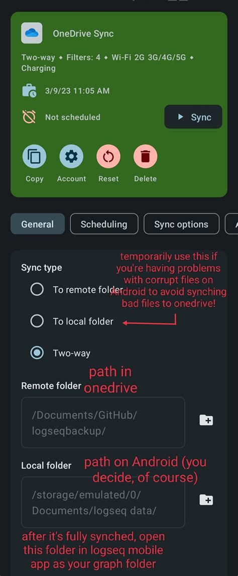 how to sync with onedrive on android questions and help logseq