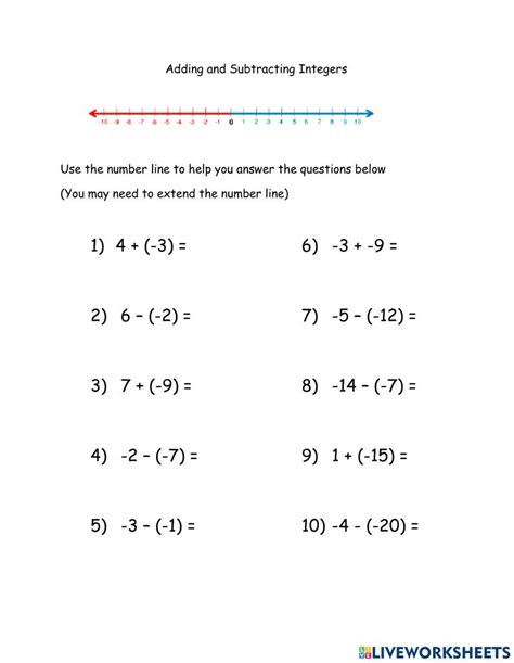 Adding And Subtracting Directed Numbers Worksheet