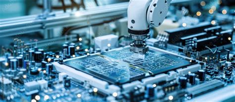 Automated Robot Arm Controls Silicon Wafers And Microcircuits Stock