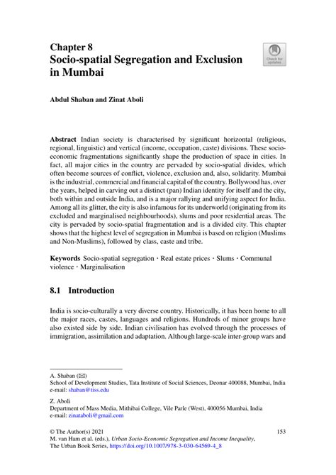 Pdf Socio Spatial Segregation And Exclusion In Mumbai