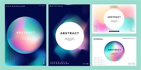 화려한 포스터 세트입니다 네온 불빛이 있는 원 모양 배너 표지 소셜 미디어 게시물에 대한 액체 그라디언트가 있는 추상적인 배경 Lcd에 대한 스톡 벡터 아트 및 기타 이미지