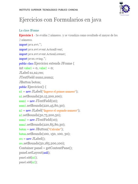 Ejercicios Con Formularios En Java Pdf Ciencias De La Computación Desarrollo De Software