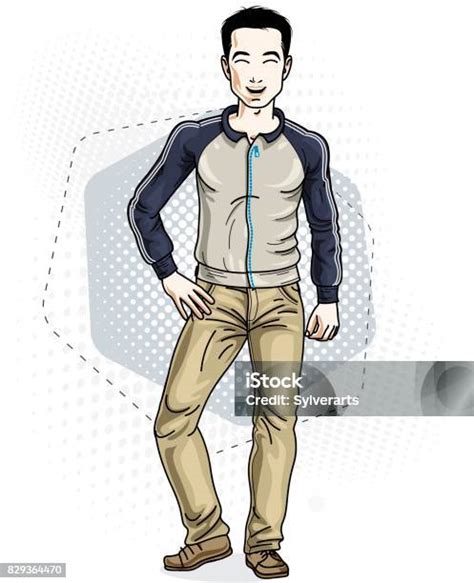 잘생긴 Brunet 젊은 남자 서 세련 된 캐주얼 옷을 입고 남자의 벡터 그림입니다 갈색 머리에 대한 스톡 벡터 아트 및 기타