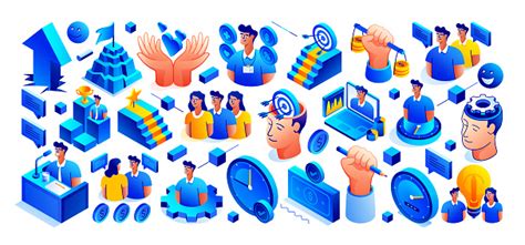 사업 동기 부여 아이소메트릭 아이콘 세트와 3차원 배너 디자인의 벡터 그림 등측투영법에 대한 스톡 벡터 아트 및 기타 이미지 등측투영법 성장 개념 직업 Istock