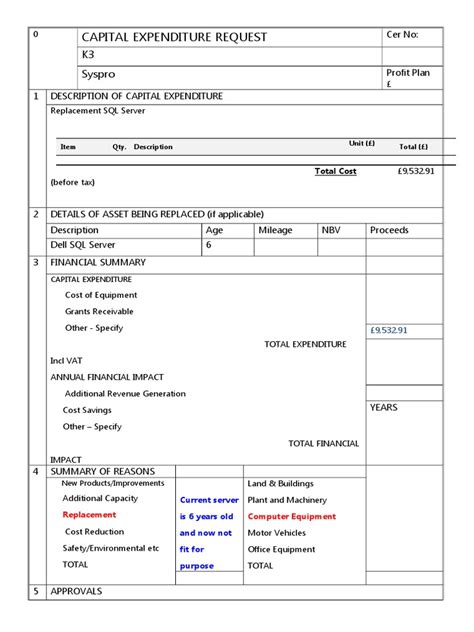 Capex Form Template Pdf