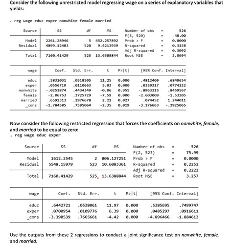 Solved Consider The Following Unrestricted Model Regressing