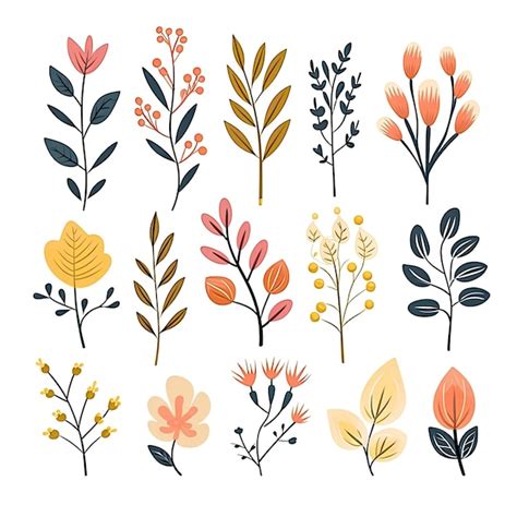 premium photo set of floral branch