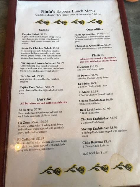 Menu At Ninfas Pub And Bar Missouri City Hwy 6