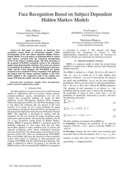 Pdf Face Recognition Based On Subject Dependent Hidden Markov Models