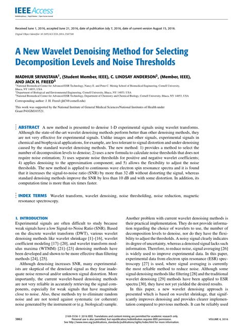 Pdf A New Wavelet Denoising Method For Selecting Decomposition Levels And Noise Thresholds