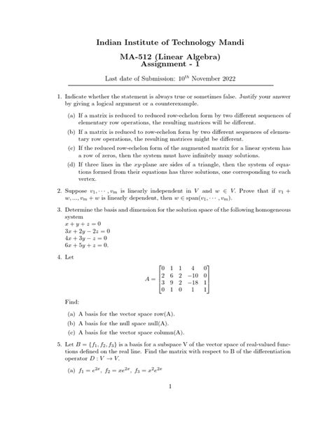 Assignment 1 Ma512 Pdf Eigenvalues And Eigenvectors Matrix