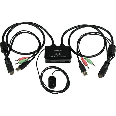 Startech 2 Port Usb Hdmi Cable Kvm Switch With Audio And Remote Switch Usb Powered
