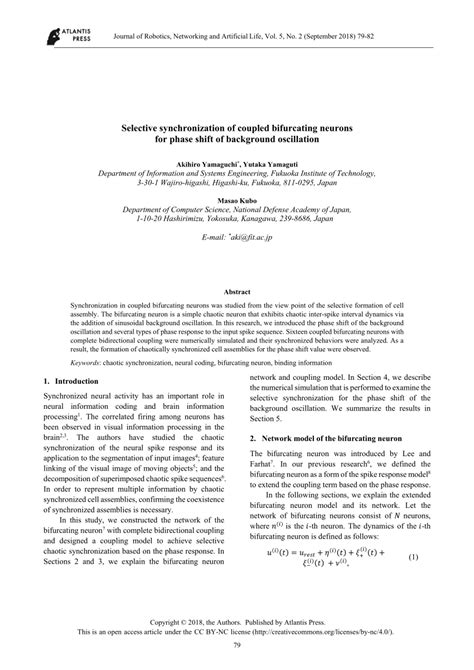 Pdf Selective Synchronization Of Coupled Bifurcating Neurons For Phase Shift Of Background