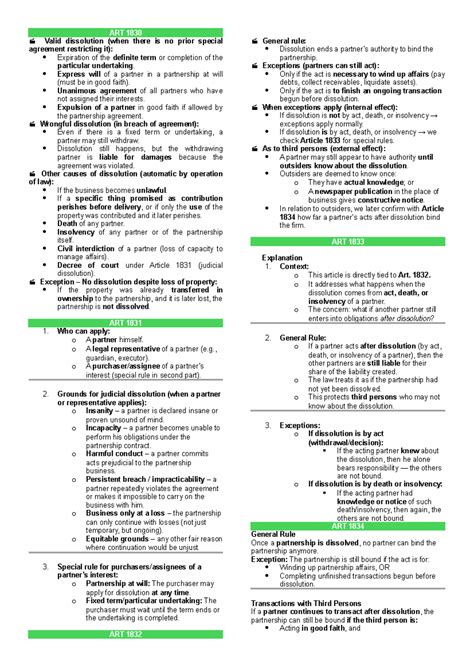 Art 1830 Dissolution Notes Valid And Wrongful Dissolution Explained