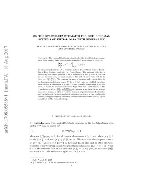 Pdf On The Strichartz Estimates For Orthonormal Systems Of Initial