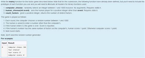 solved write the main function for the factor game